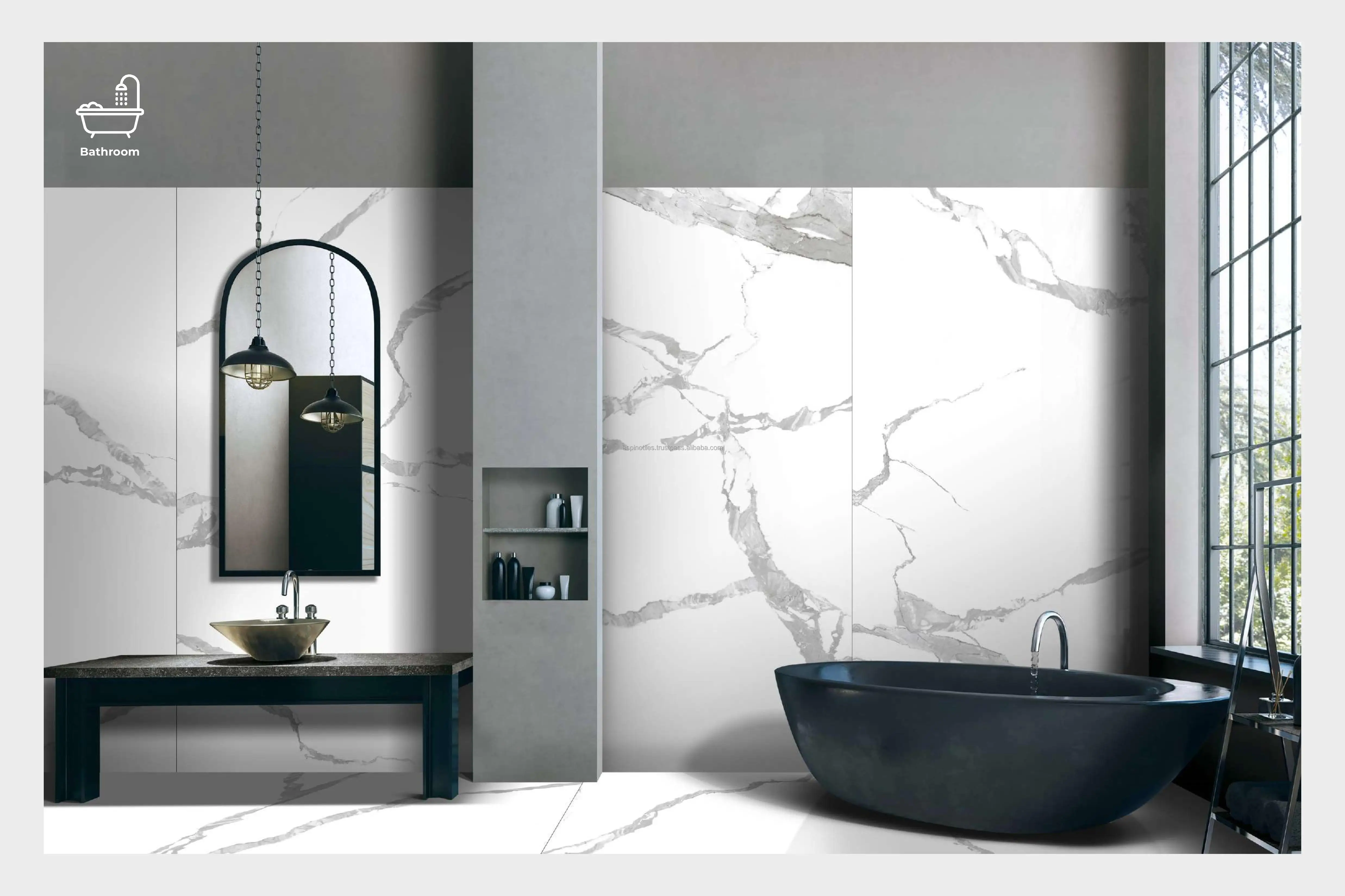 48x96 Large Size Tiles for Floor - Porcelain with Marble Texture