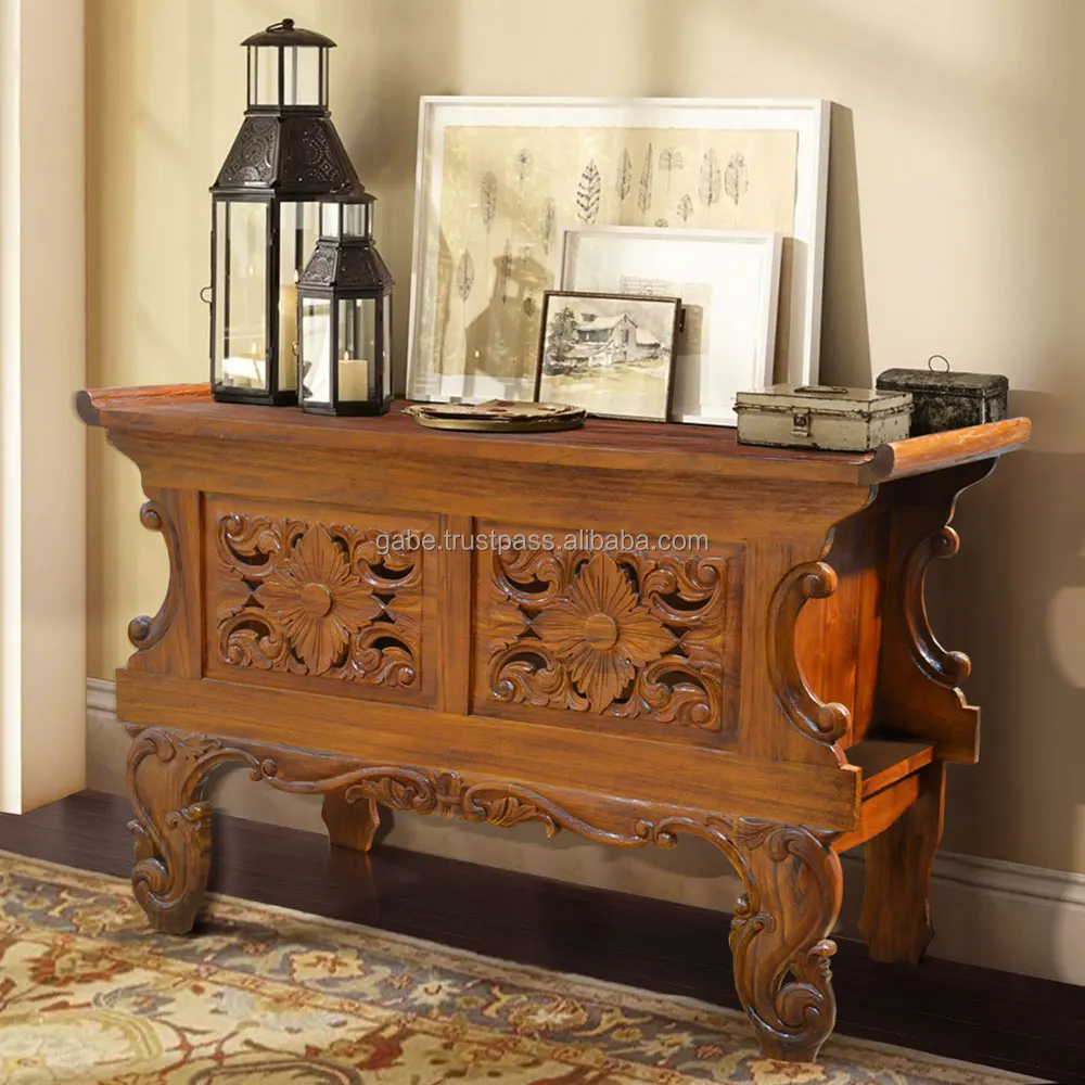 Traditional Buffet With Carved Detail Solid Teak Wood From Bali Indonesia Natural Brown Color ...