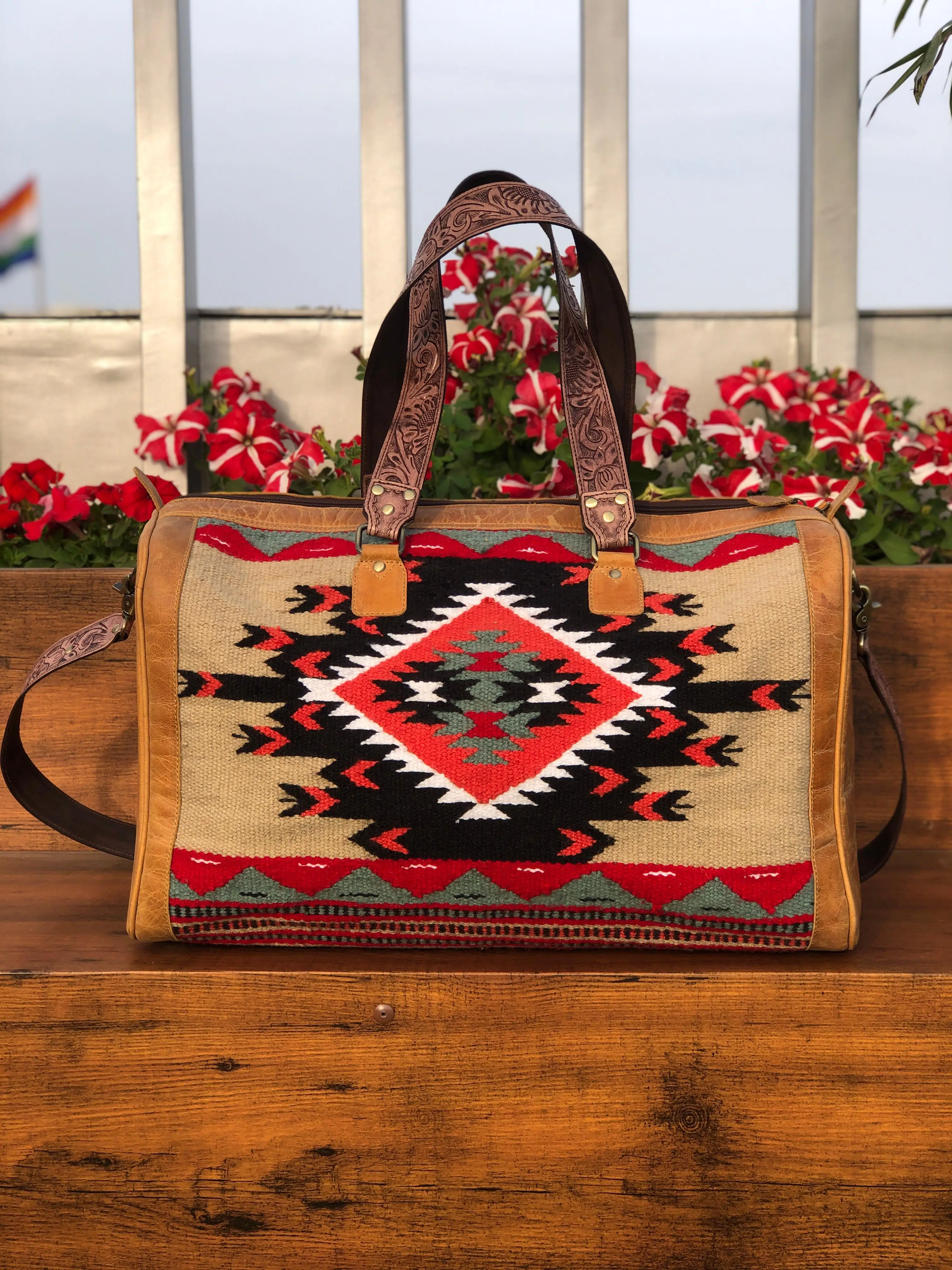 New Arrival Vintage Style Aztec Tooled Leather Duffel Bag Hot Sale ...