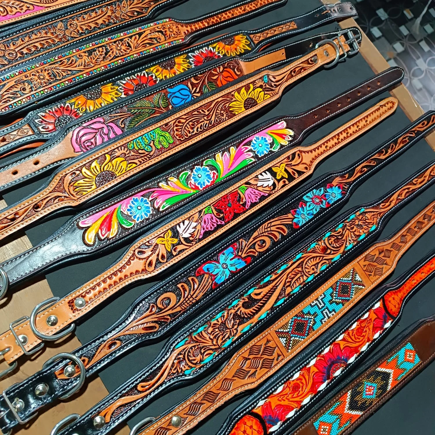 Best Indian Pet Cow Leather Soft Padded Colorful Beaded Dog Collar With ...