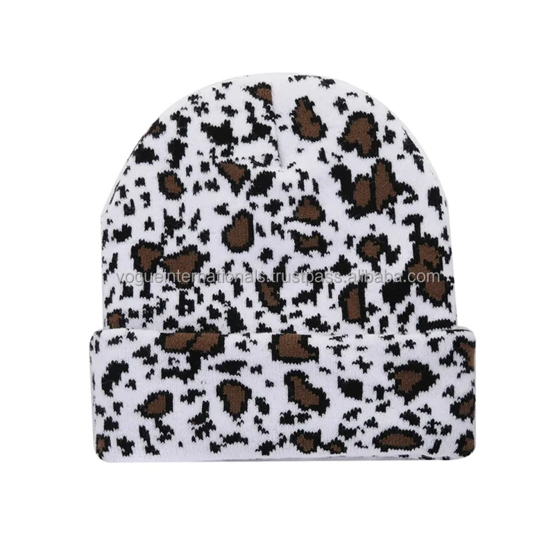 Latest Design Jacquard Woman Bonnet Cow Cuff Print Acrylic Rhinestone ...