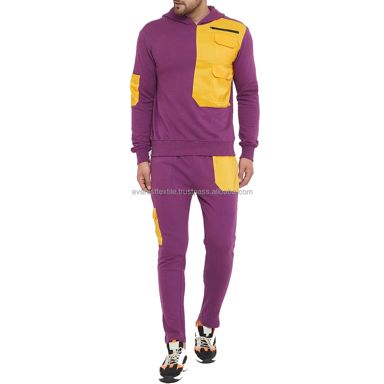 Custom Tracksuits for Men's Beautiful Color Block Purple and Yellow ...