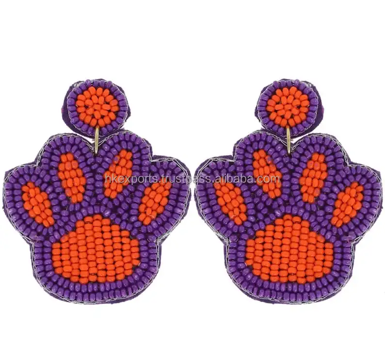 Lsu Tiger Paw Print Seed Bead Earrings - Purple & Yellow Handcrafted ...