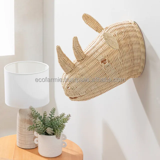 Handwoven Rattan Giraffe Animal Head Wall Decor | Eco-Friendly Children ...