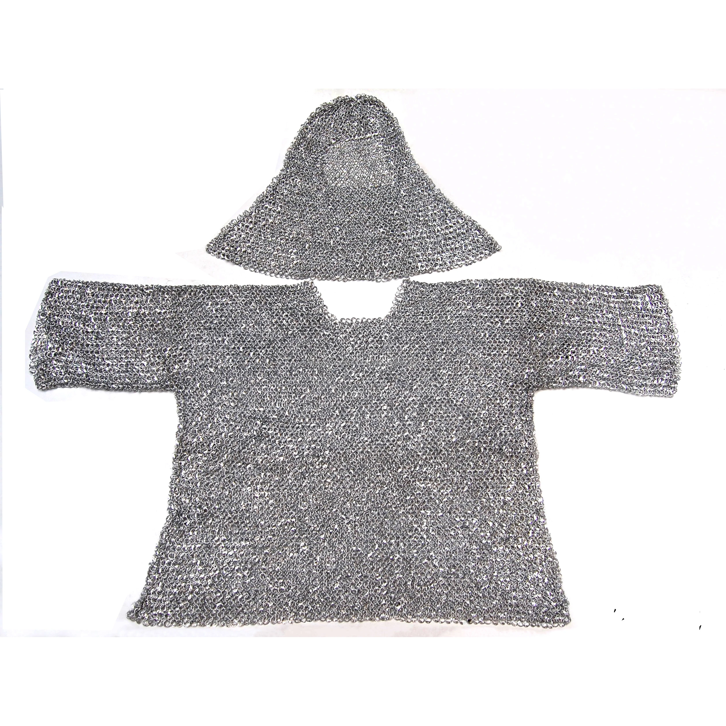 Medieval Combat Chainmail Coif Hood Armor Antiqued Aluminum