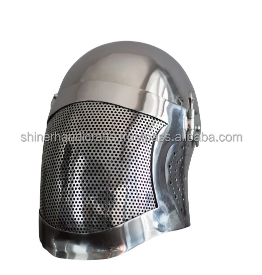 Silver Armor Fencing Helmet Closed Perforated Bascinet Helmet Silver ...