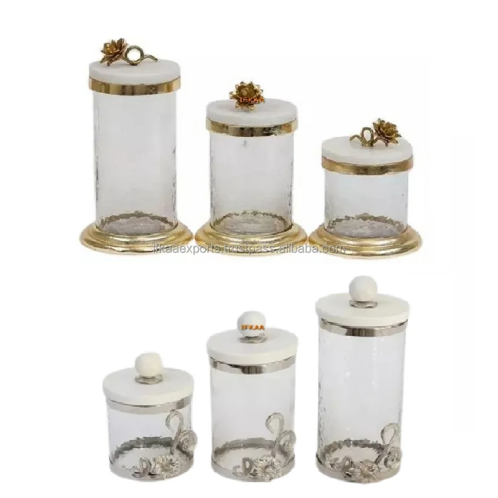 Premium Design Clean Glass Canister With Decorative Canisters White ...