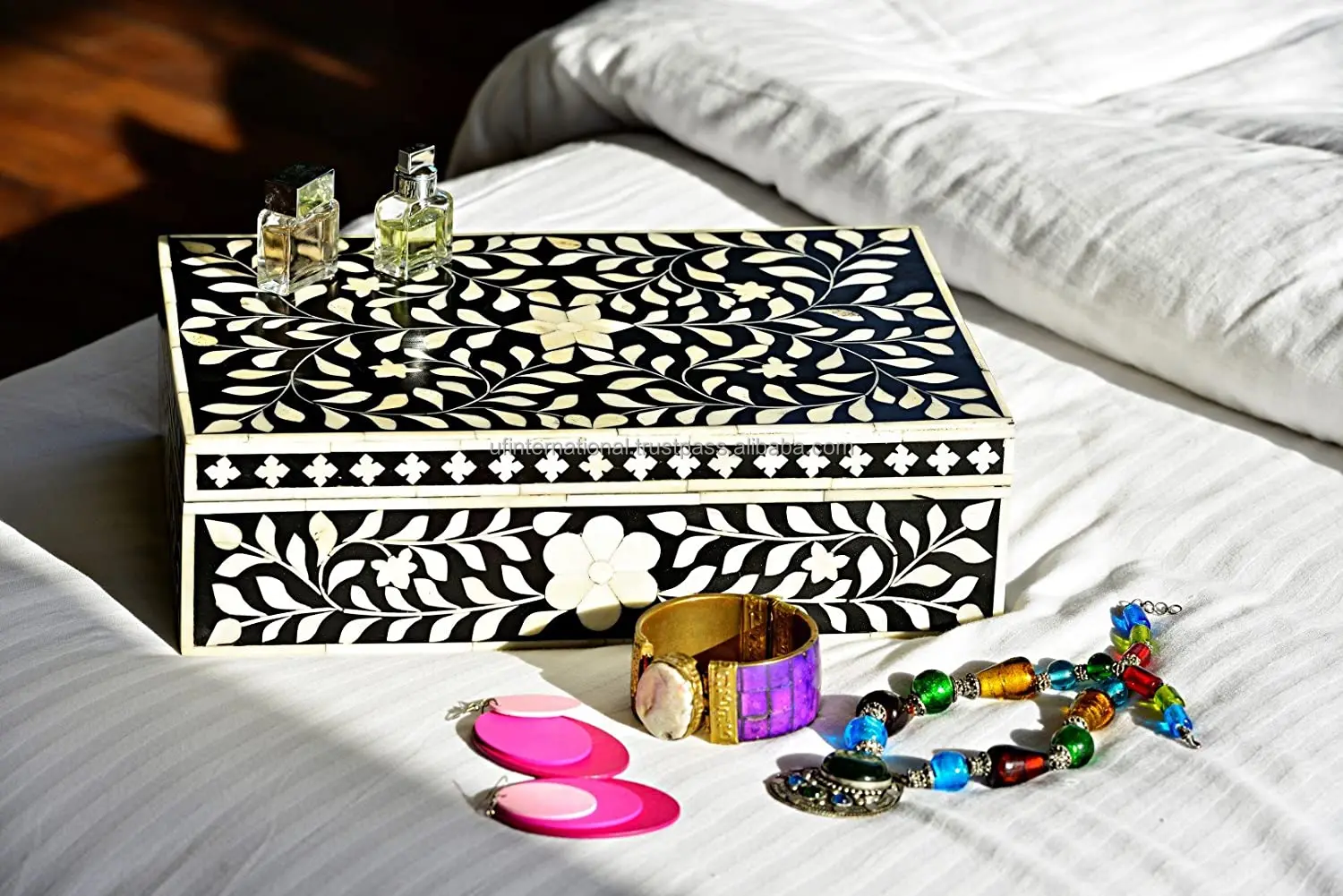 Bone Inlay Jewelry Box Rectangular Handmade New Decorative Bone Inlay ...