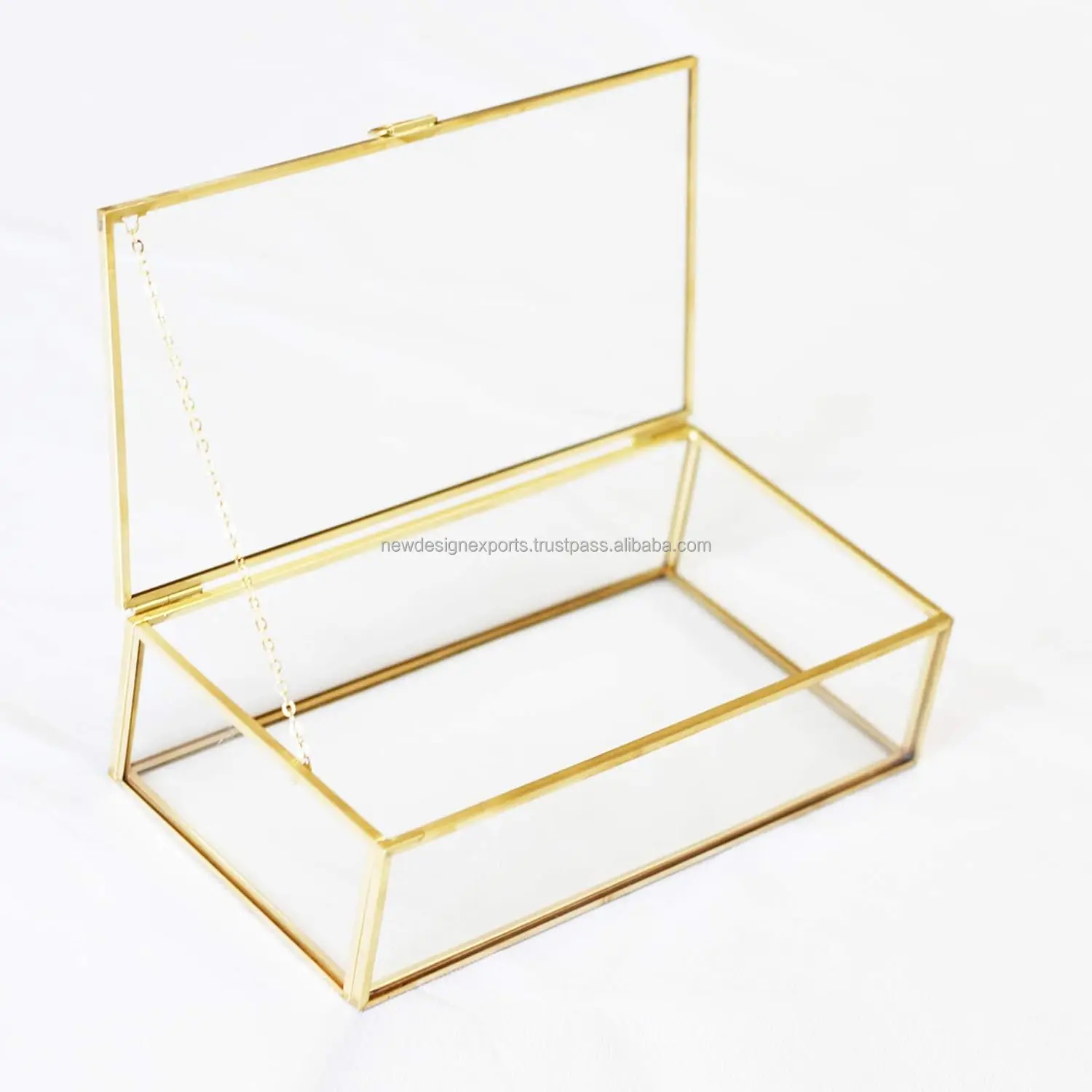 Golden Glass Lidded Box Decorative Jewelry Display Box Brass Clear ...