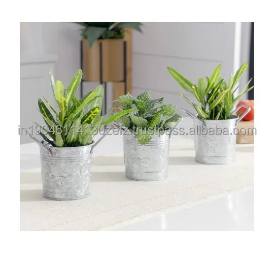 Galvanized Metal Flower Pots with Handles Modern Small Buckets Eco ...