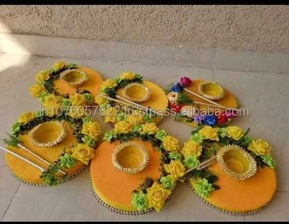 Eco-friendly Wooden Haldi Ceremony Platter for Pithi Decor