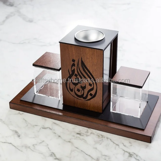 Decorative Arabic Language Wooden Bakhoor Tray Set with Box Ramadan ...