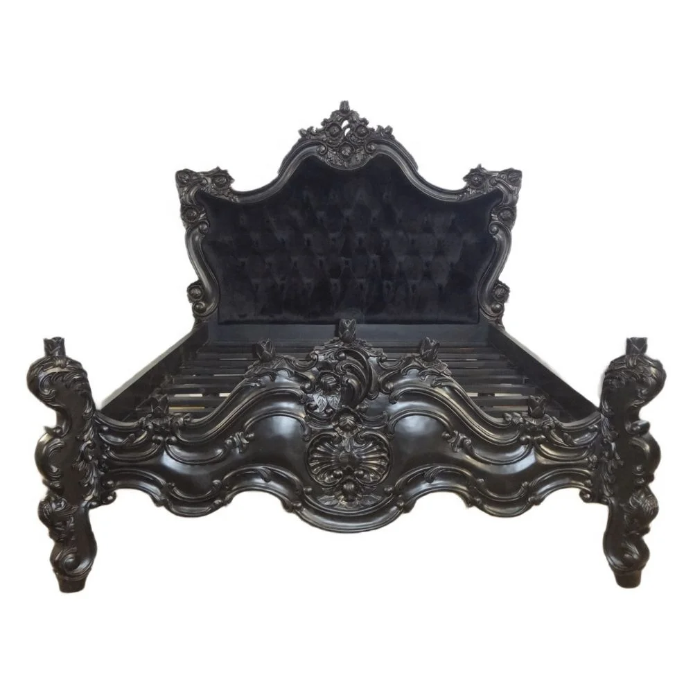 Black Painted Rococo Bedroom Furniture With Upholstered Headboard In ...