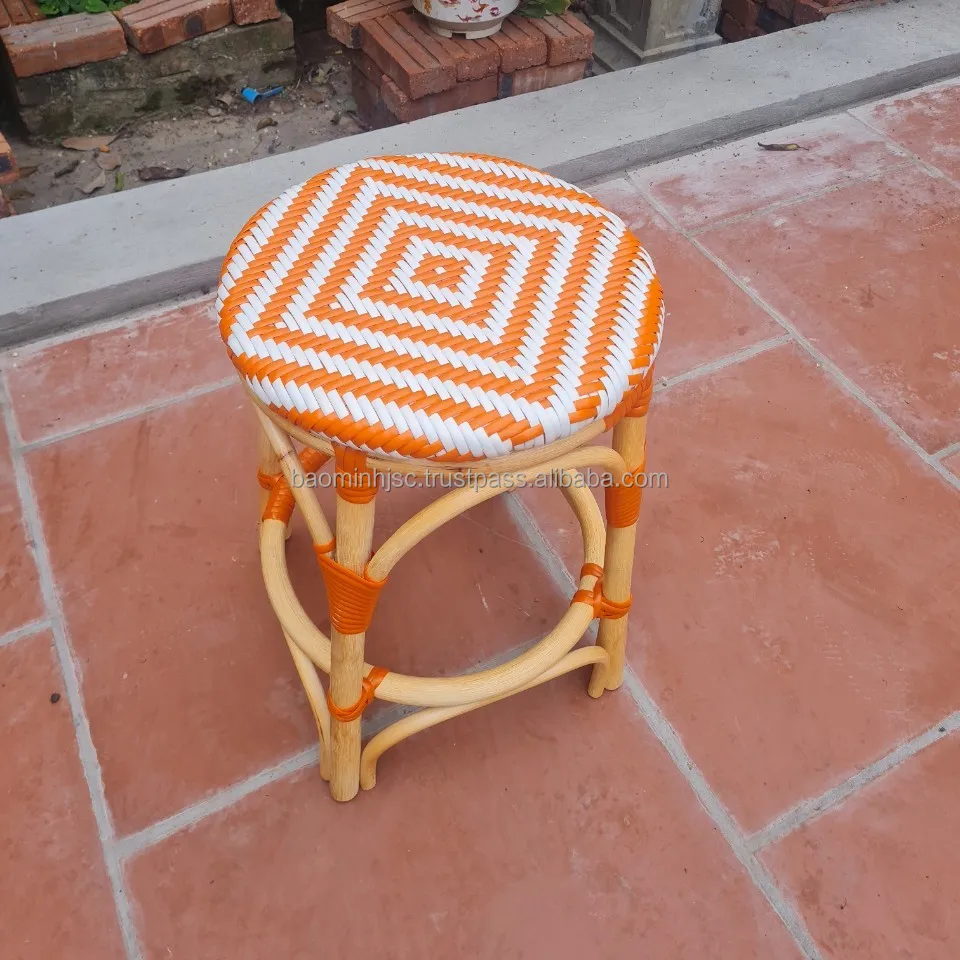 Natural Rattan Bar Stool With Seat Made From Orange Pe Strings - Buy ...