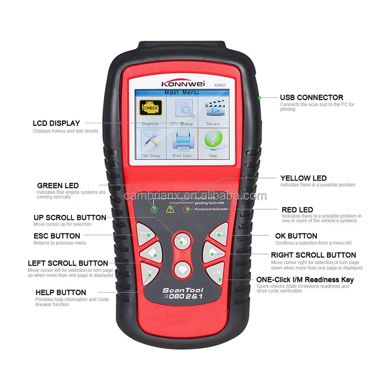 Kw830 Odb Ii Car Scanner Universal Diagnostic Tool Obd Auto Engine ...