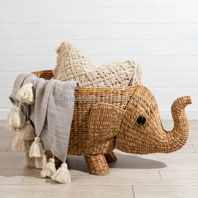Water Hyacinth Elephant Toy Storage Basket/ Handwoven Animal Laundry ...