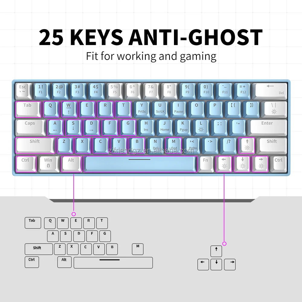 62-Key RGB LED Backlit Mechanical Gaming Keyboard Multifunctional 60% ...