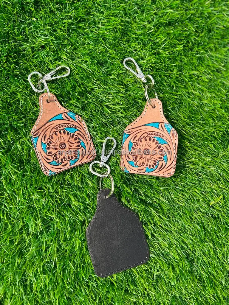 Hand Carved Tooled Leather Key Chains Cute Exotic Shape Leather Key ...