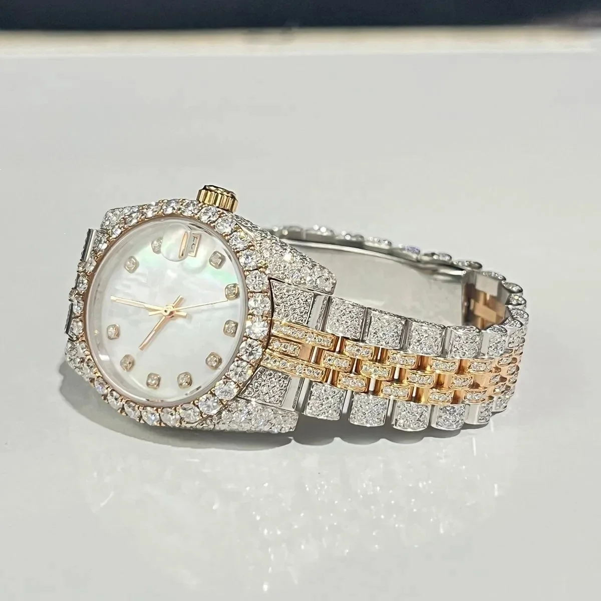 Stainless Steel Iced Out Full Vvs Moissanite Diamond White Dial ...