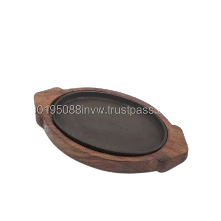 Different Shapes Iron Sizzler Plate With Wooden Base For Home Hotel And ...