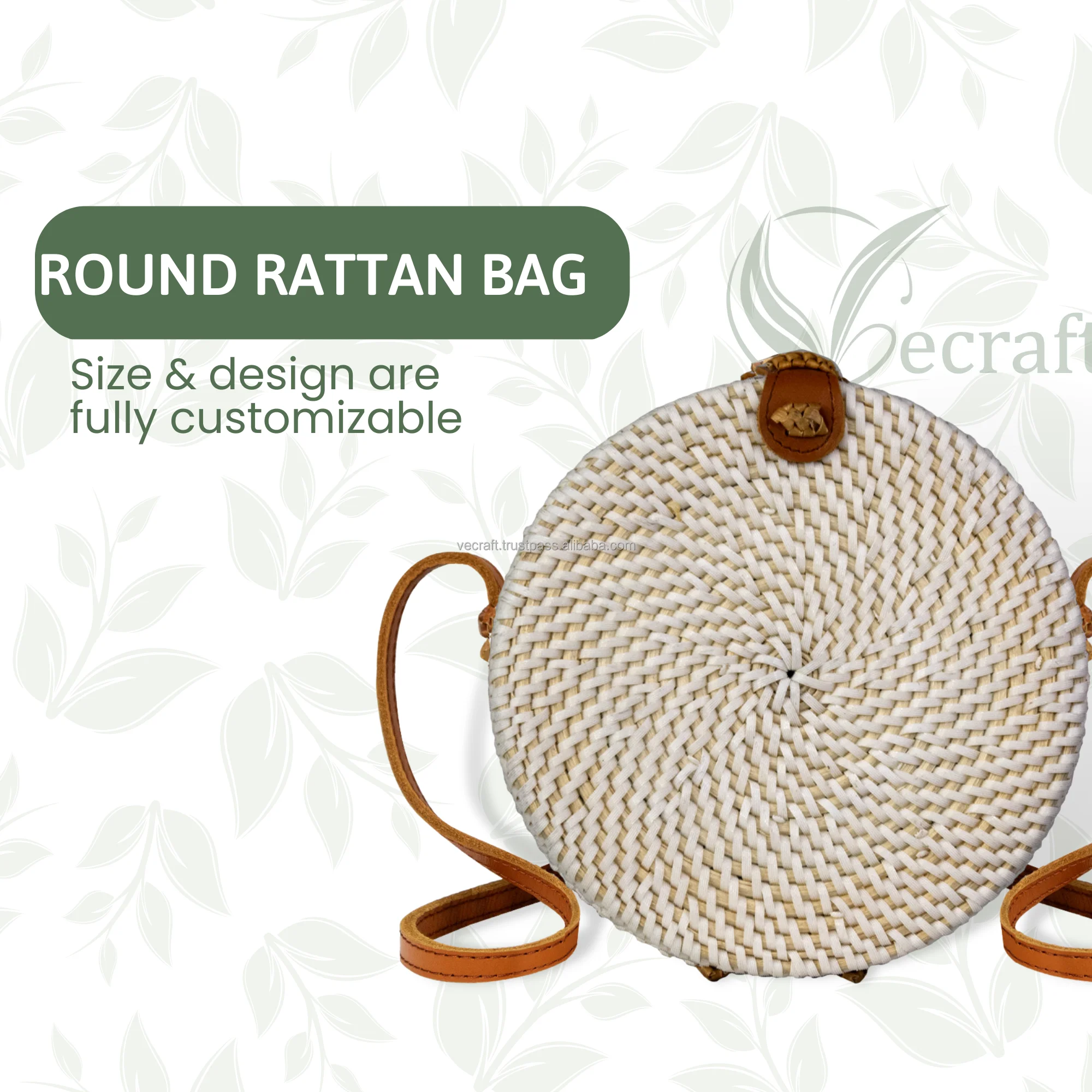 Stylish Beach Rattan Bag - Round Small Handwoven Bag with Leather Strap ...