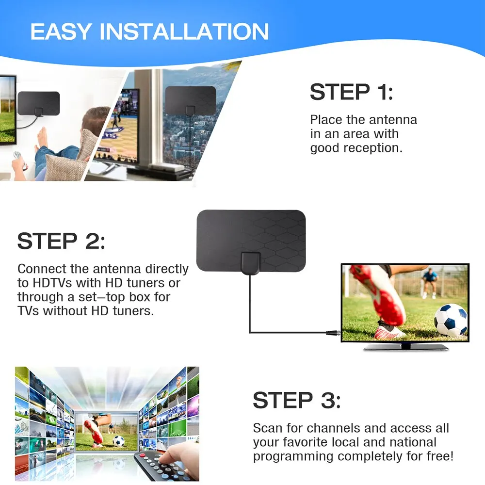 8k Indoor 3000 Miles Digital Hdtv Antenna Tv Aerial With Amplifier ...