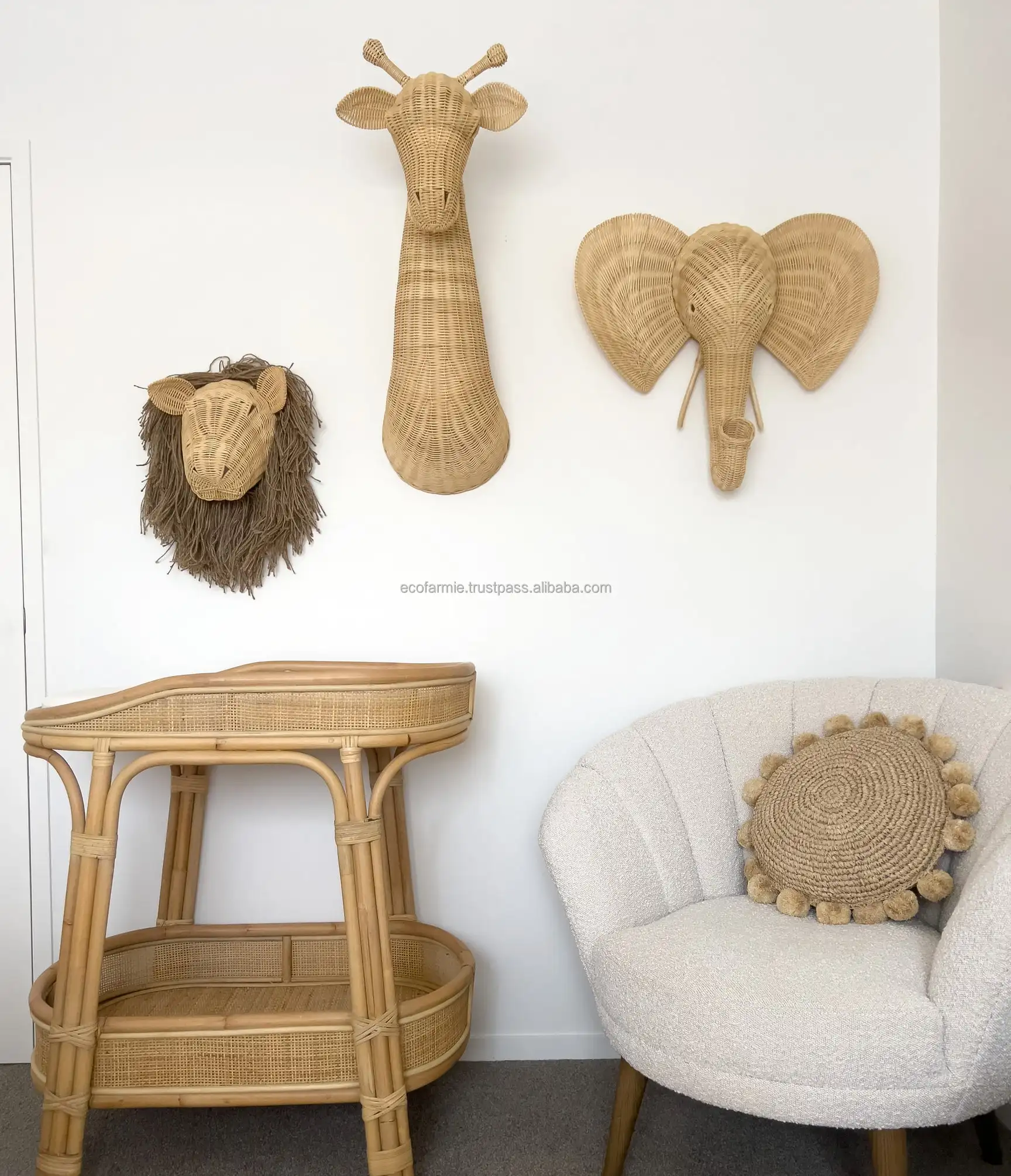 Handwoven Rattan Giraffe Animal Head Wall Decor | Eco-Friendly Children ...