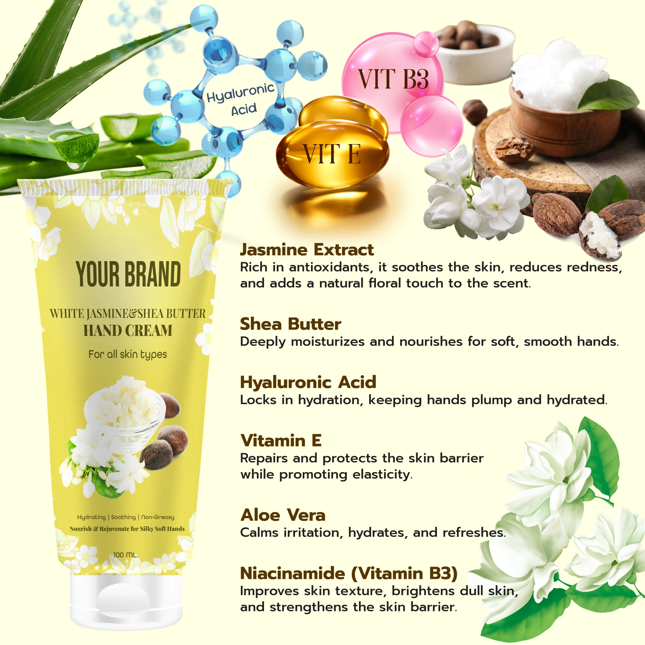 Alibaba.com: OEM Hand Cream with shea butter, jasmine, and hyaluronic ...