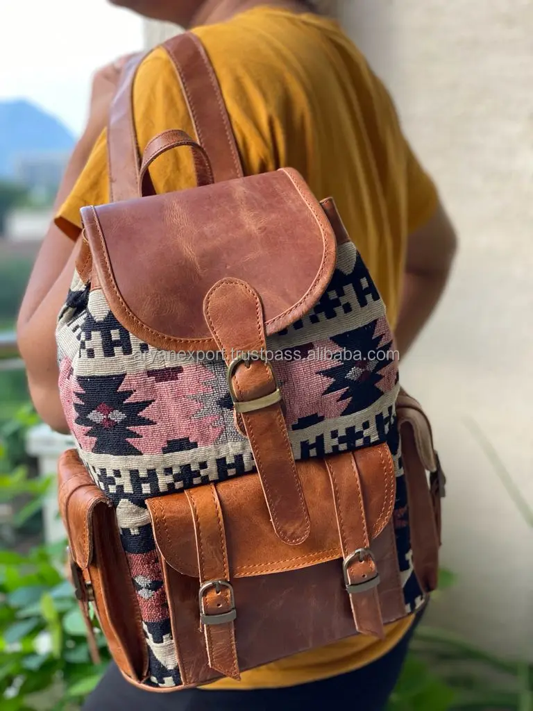 New Western Boho Style Vintage Handmade Jacquard Leather Drawstring ...