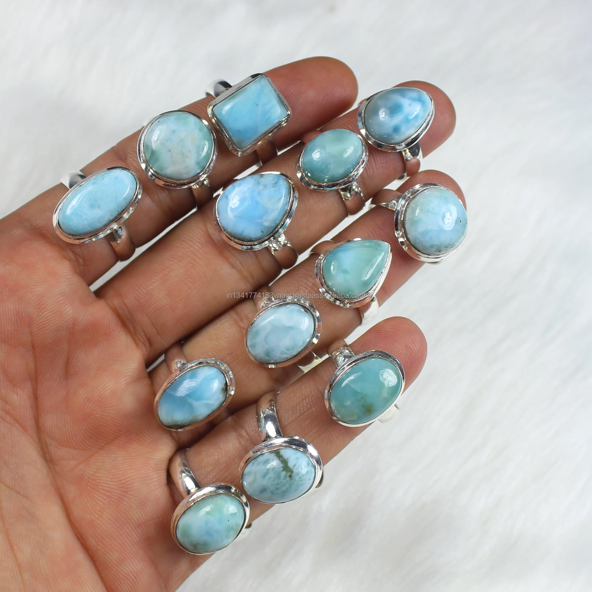 Top Natural Blue Larimar Ring Wholesale Mix Shape Charm Ring Larimar Silver Plated Ring For ...