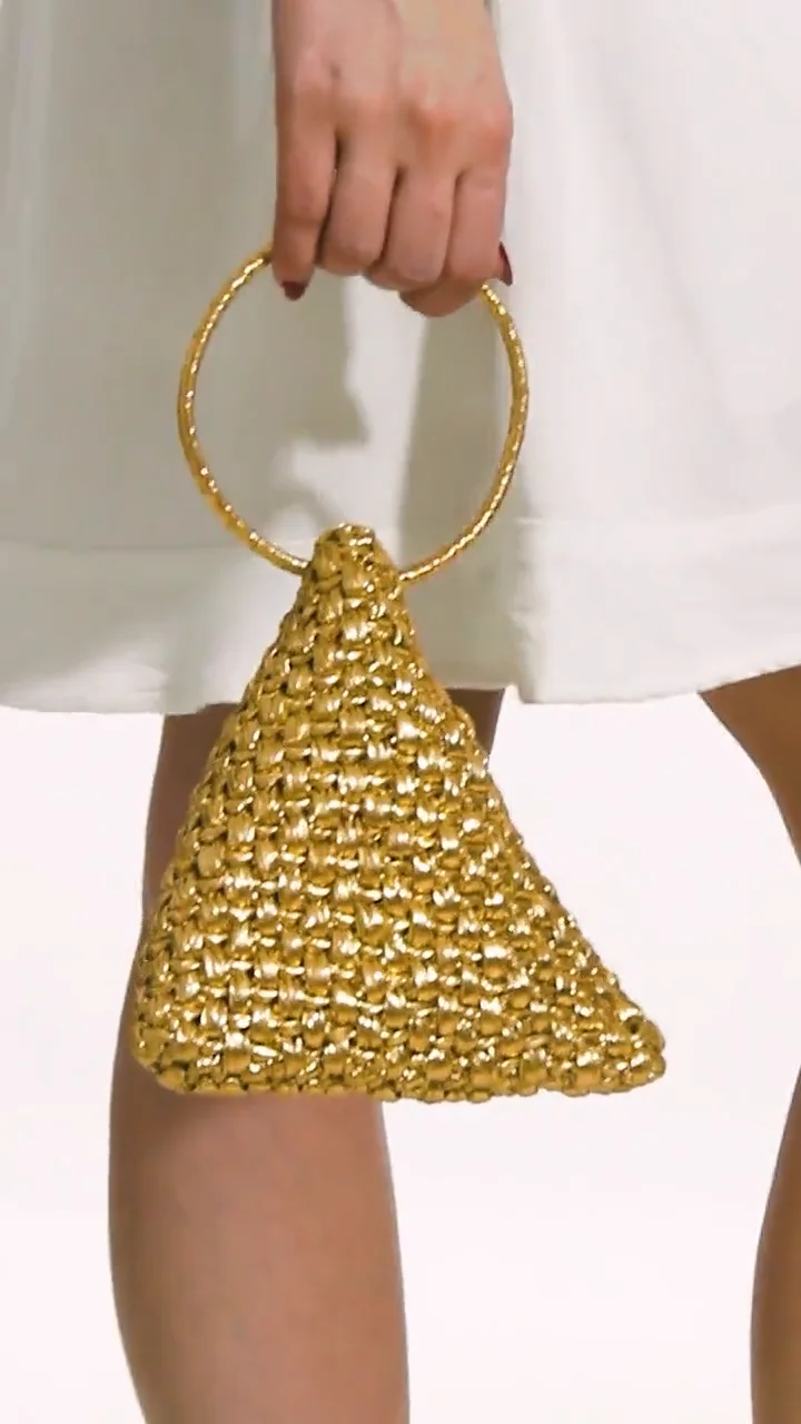 Unique Handmade Pyramid Shape Gold Leather Look Crochet Evening Bag ...