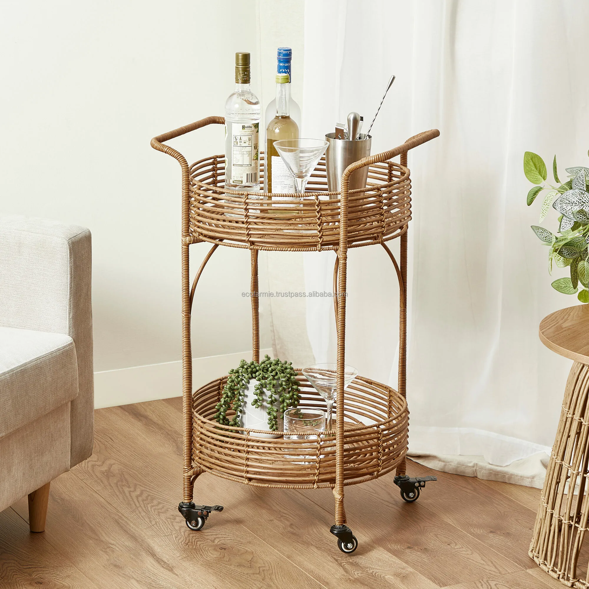 Handmade Rattan Bar Drinks Trolley - Eco Friendly & Stylish