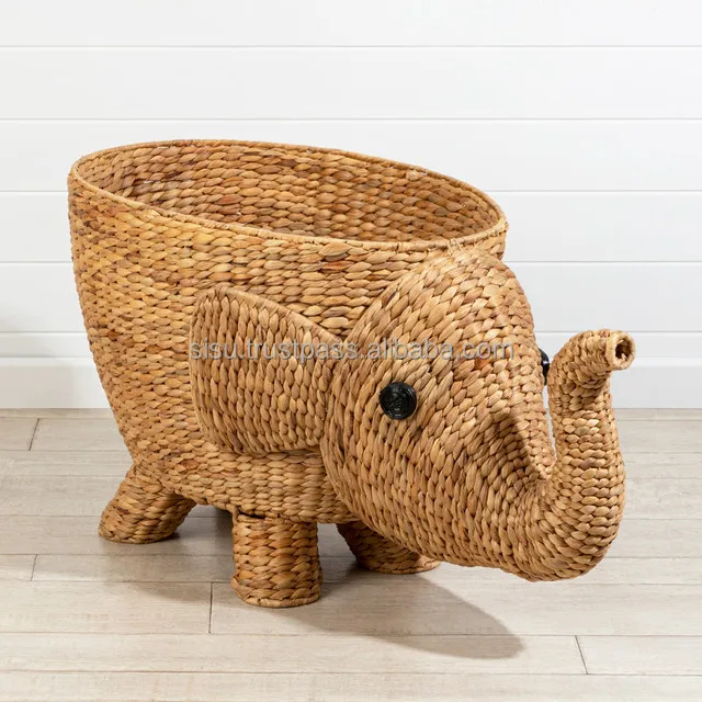Water Hyacinth Elephant Toy Storage Basket/ Handwoven Animal Laundry ...