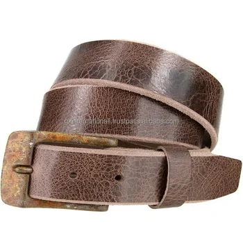 Vintage Rusty Buckle & Genuine Full Grain Leather Casual Belt For Men ...