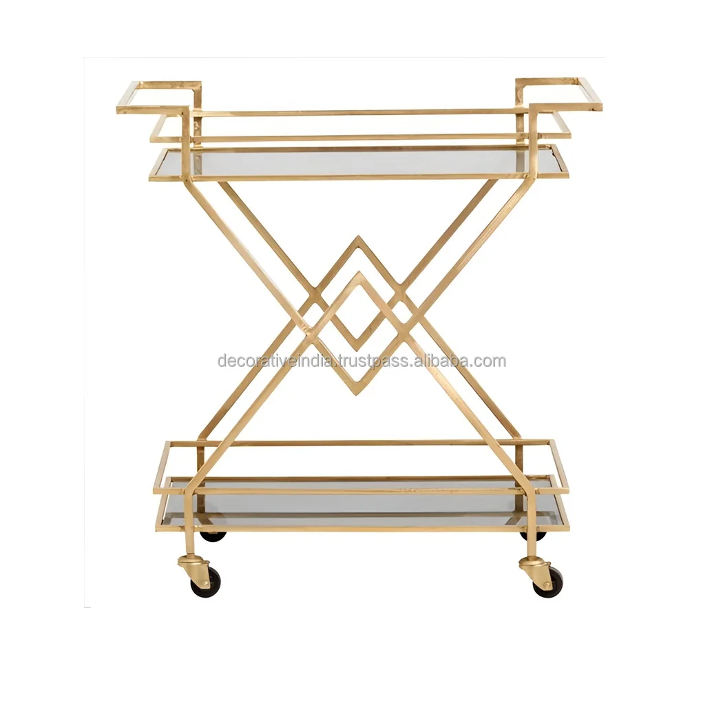 Modern Golden Living Room Mini Beverage Car Restaurant Side Cabinet ...