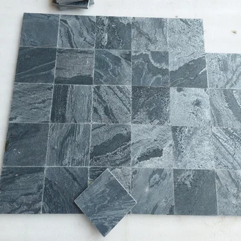 Honed And Brushed Silver Grey Quartzite Slate 100x100 Mm Decorative ...