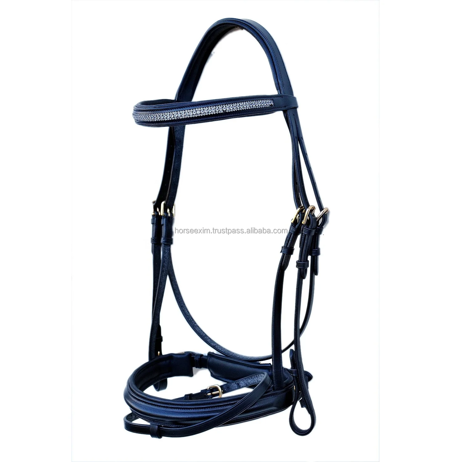 Red & Black Patent Leather Horse Dressage Bridle With Crystal Browbands ...