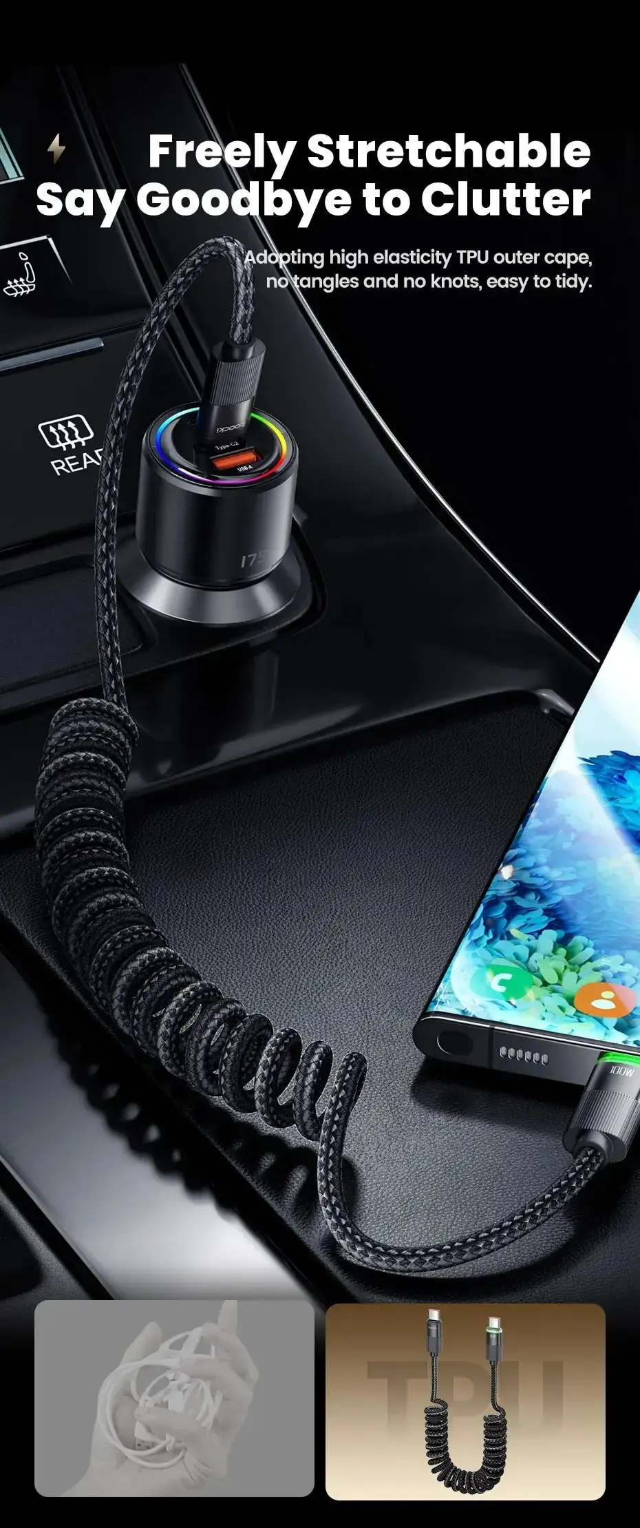 Toocki Pd100w Type C To Type C Cable 5a Fast Charge Usb C Spring Car ...