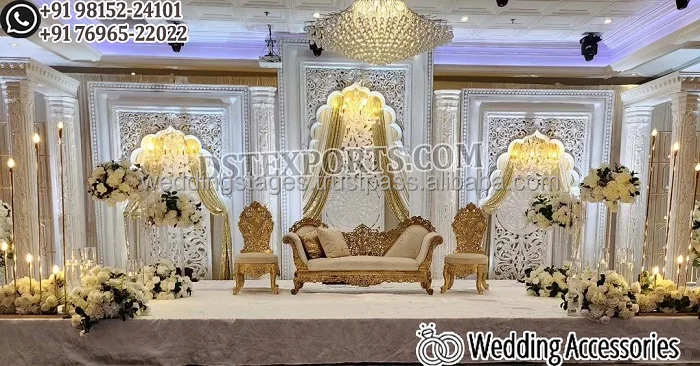 Modern Style Rajwada Theme White Stage Setup for Hindu Weddings