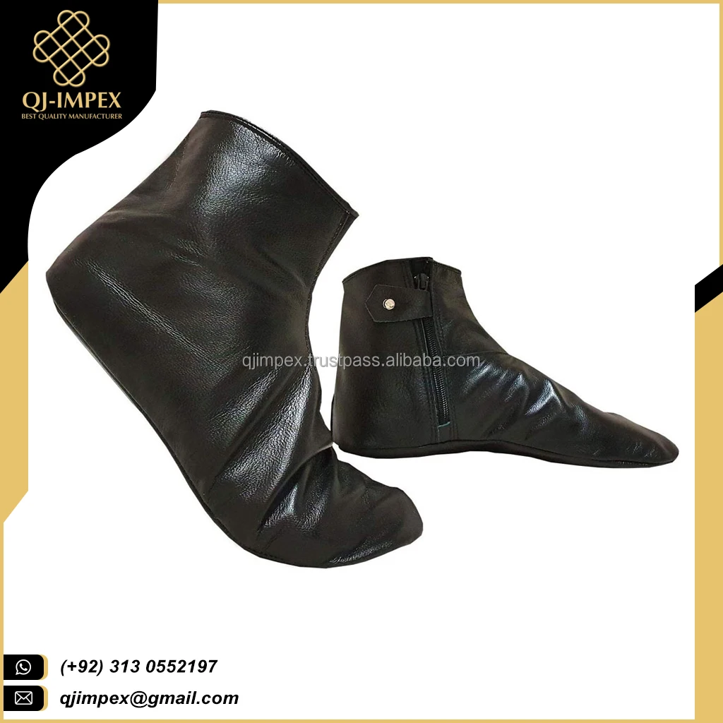 Genuine Halal Leather Zipper Khuffain - Sunnah Socks