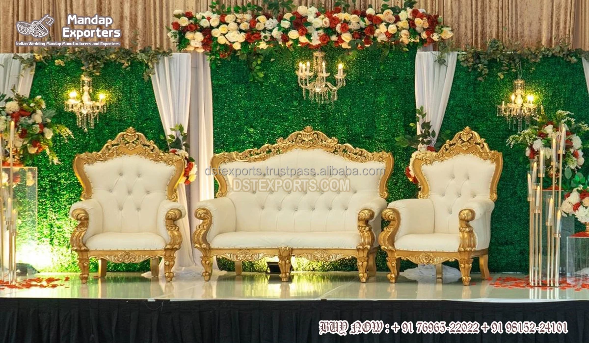 Elegant White Wedding Stage Sofa With Ottomans Royal Wedding Sofa Set ...