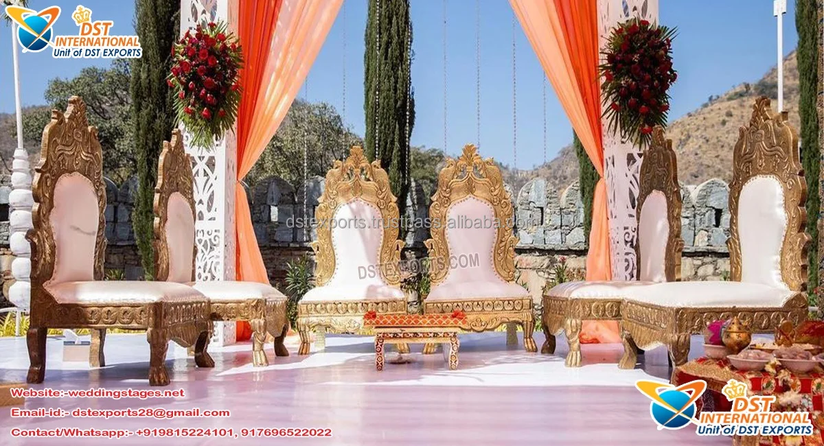 Hindu Wedding Decor Low-seating Mandap Chairs Beautiful Wooden Carved ...