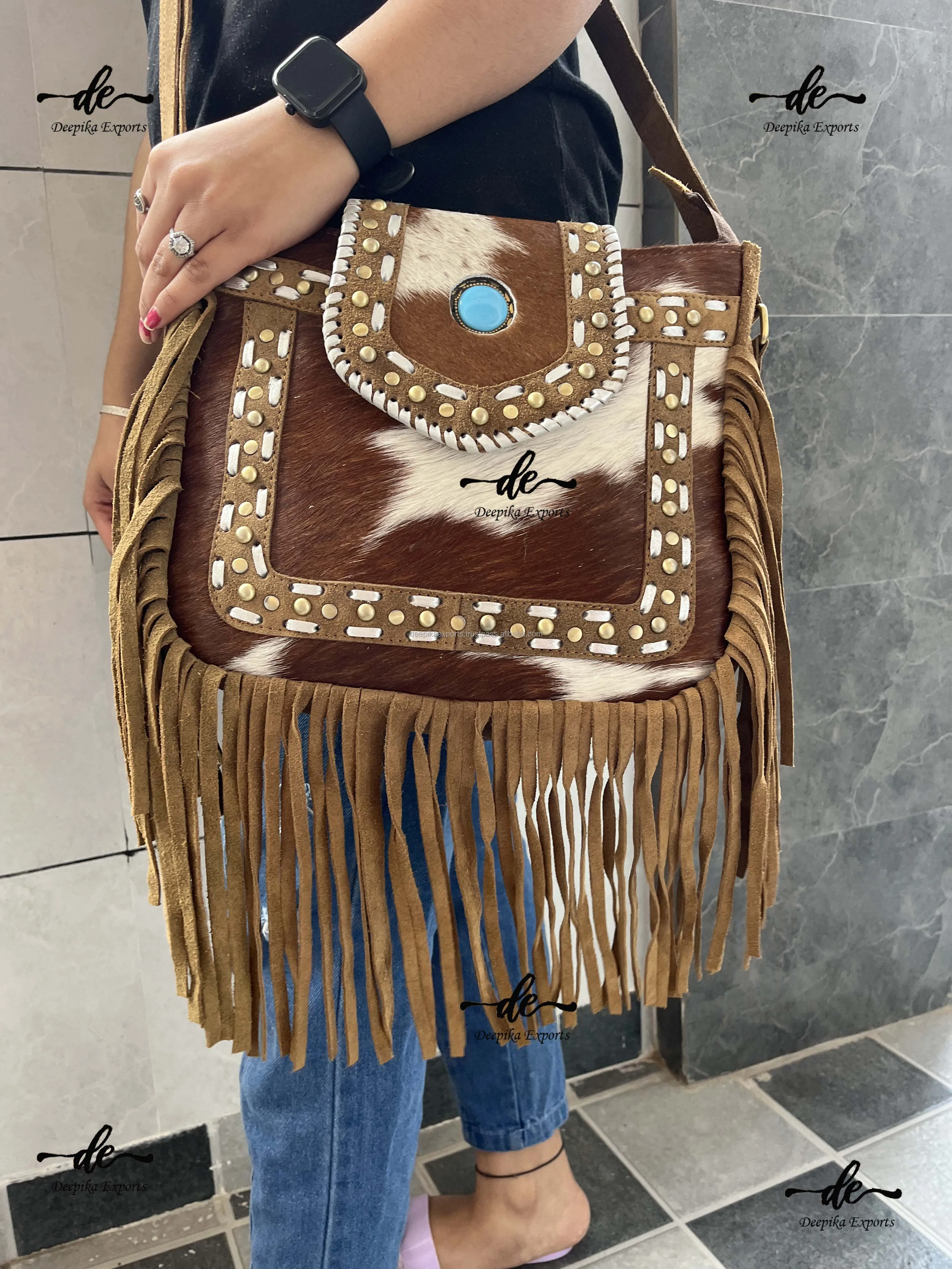 Real Cowhide Leather Fur Fringe Handbag Stylish Leather Purse Hair on ...