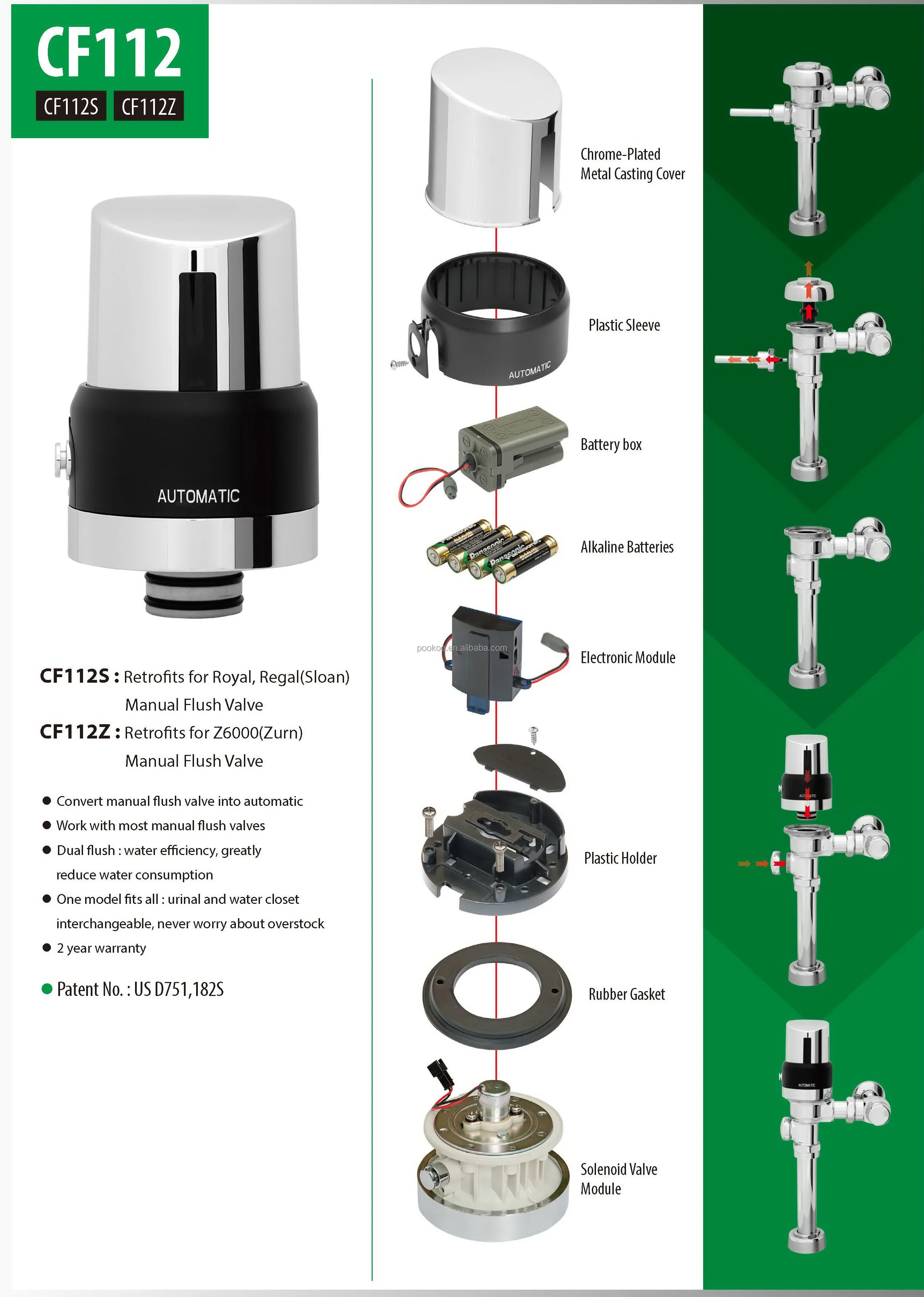 Urinal Sensor Flush Valve Retrofit Kit - Convert Manual to Automatic