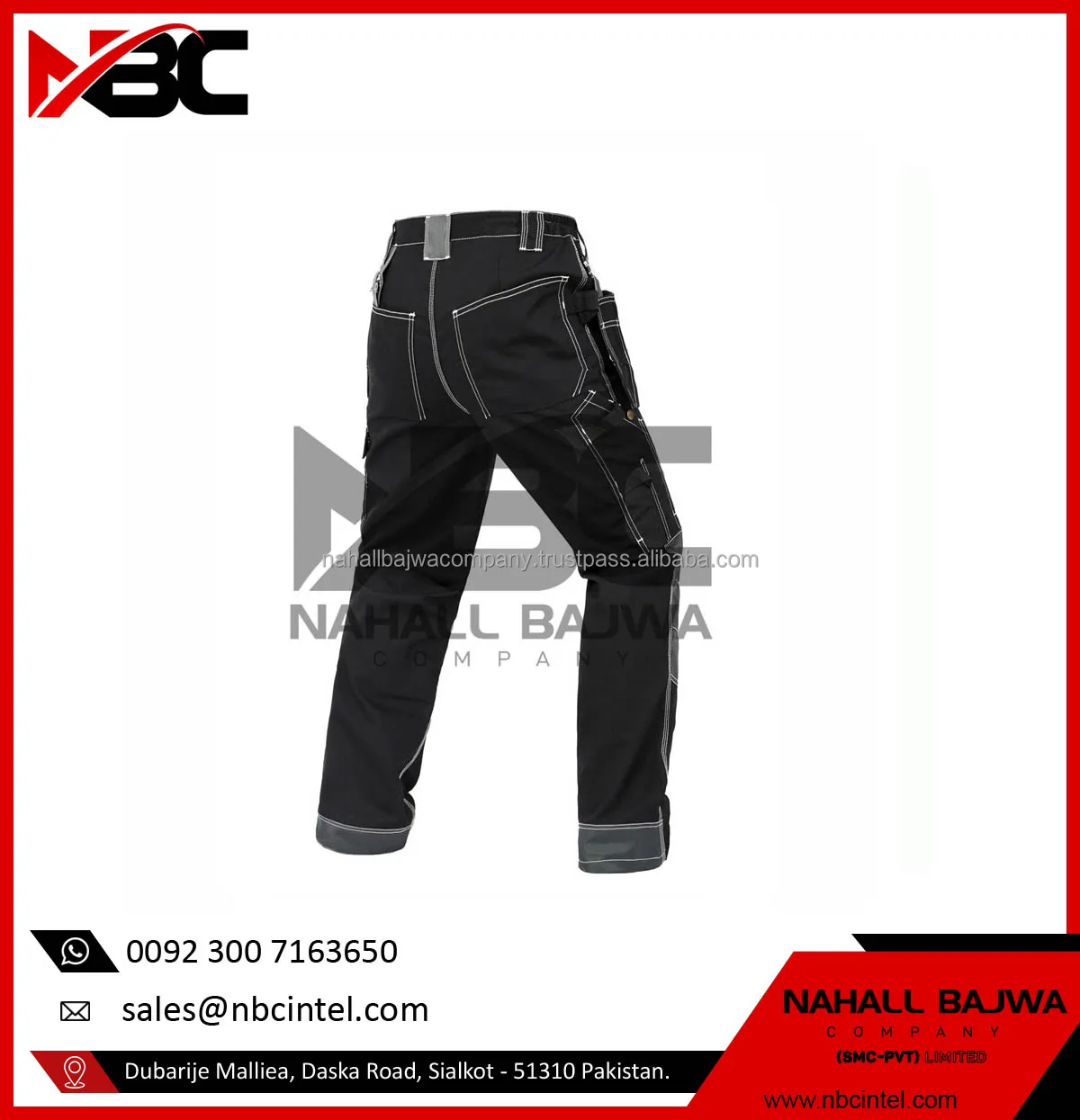 Black Wear Construction Safety Pant Durable Cargo Work Men Cotton ...