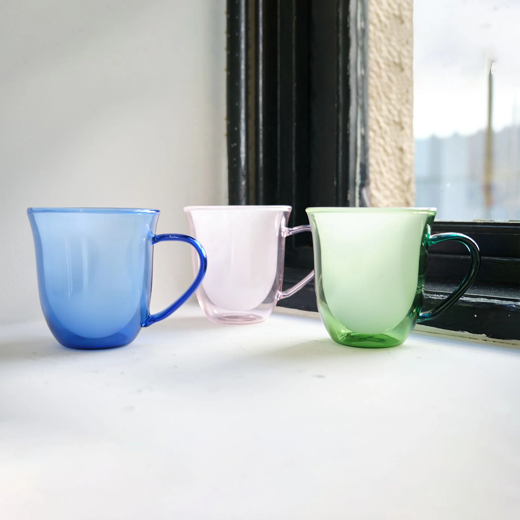 Color Borosilicate Double Wall Glass Tea Coffee Wine Cups With Handle