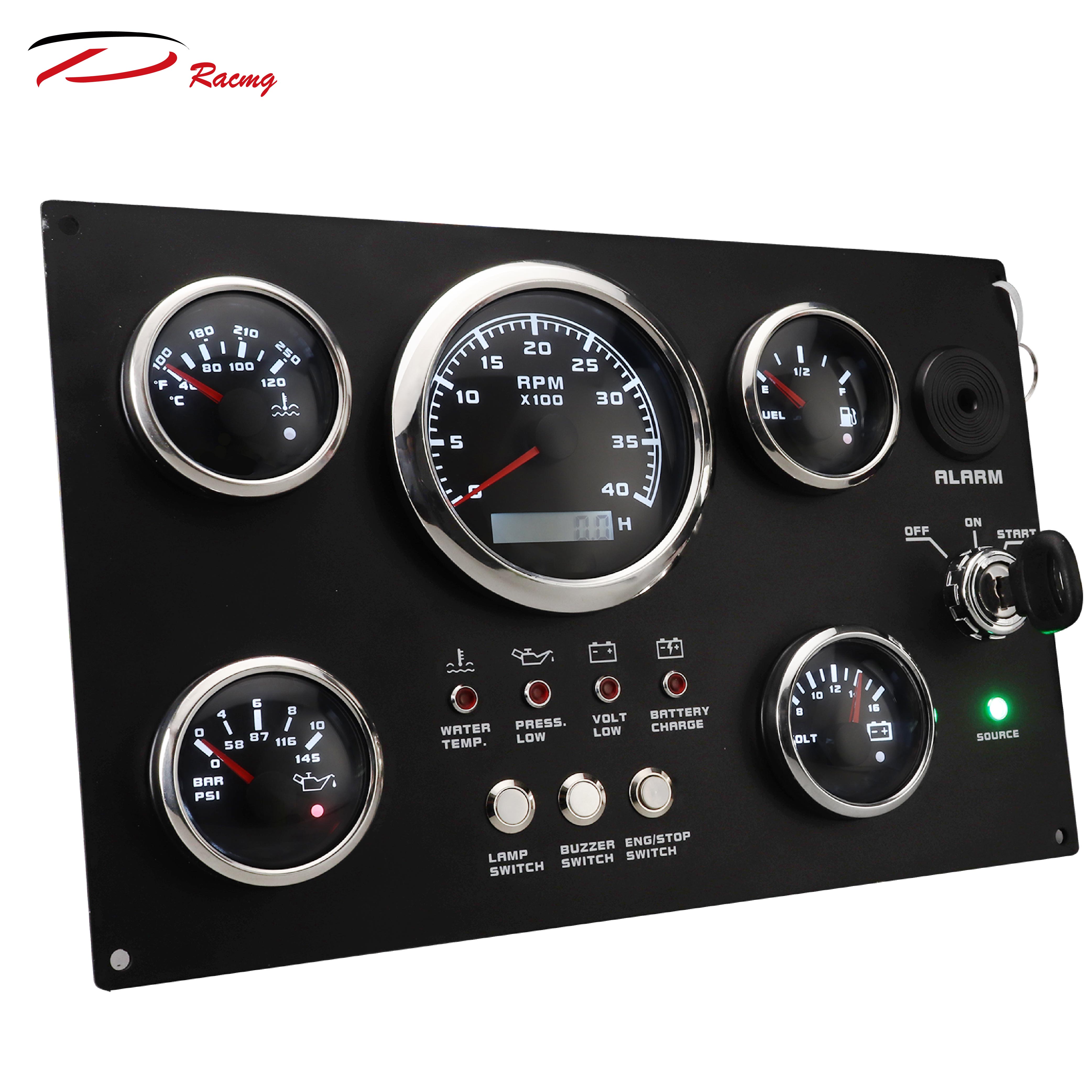 85mm Engine Instrument Gauge Meter Panel 5 Gauges Panel Set Black ...