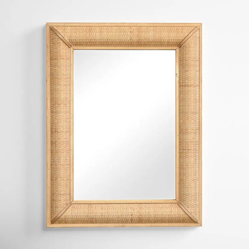 Elegant Natural Texture Handwoven Rattan Border Wall Mirror Flat Design ...