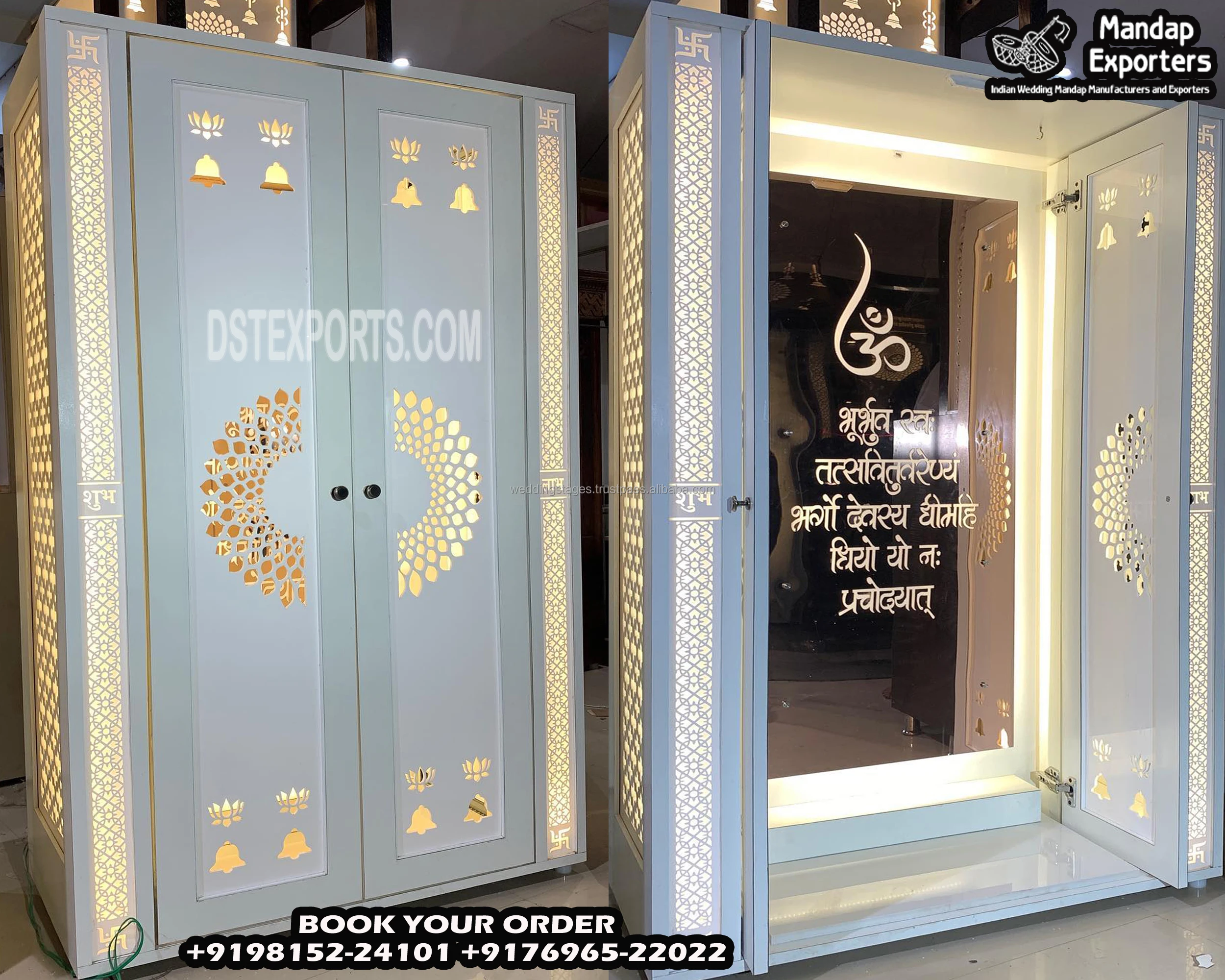 Elegant White Om Panel Design Temple - Customizable Decor