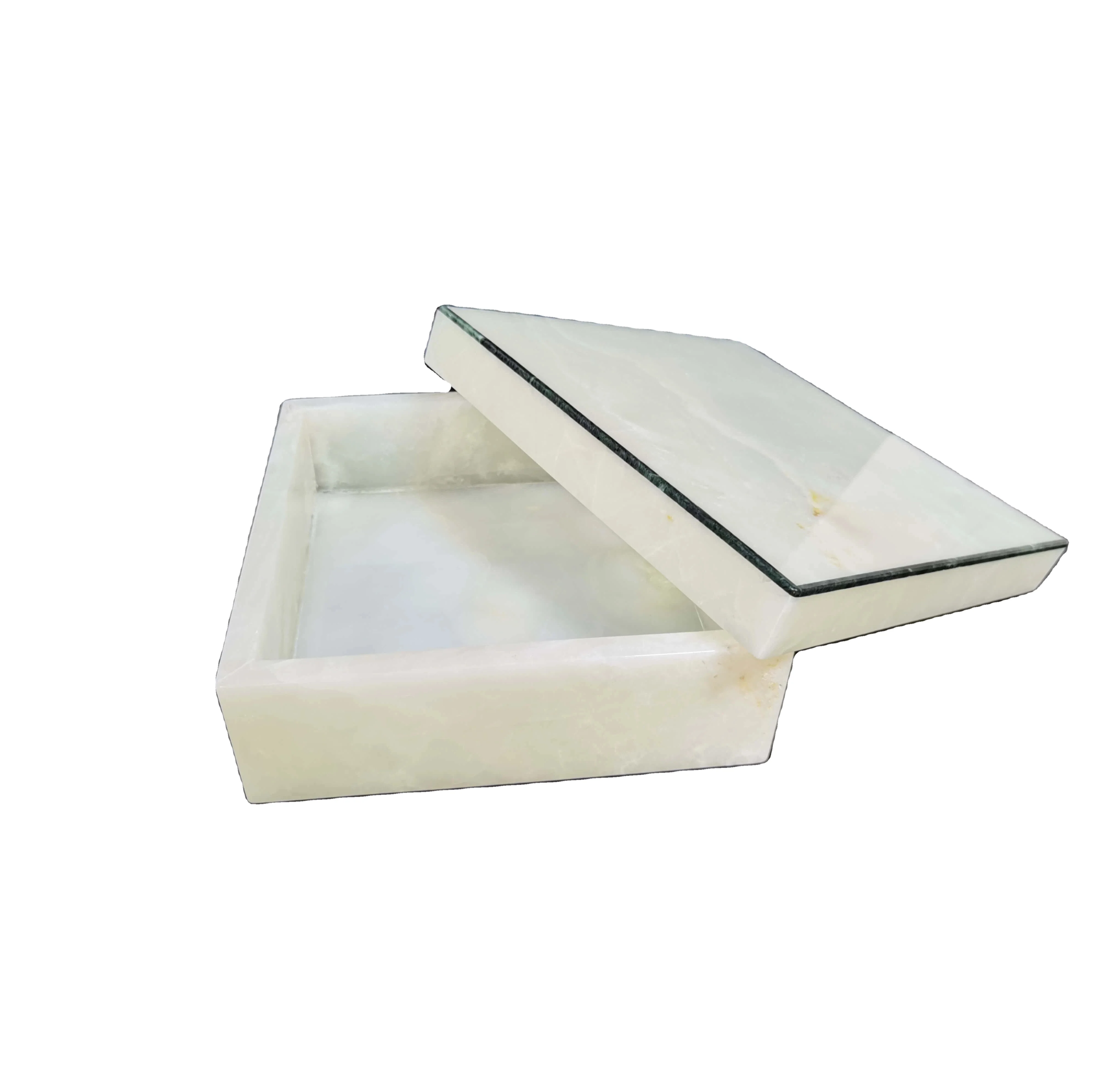 White Marble Jewelry Box With Black Border Storage Box Made Of Solid ...